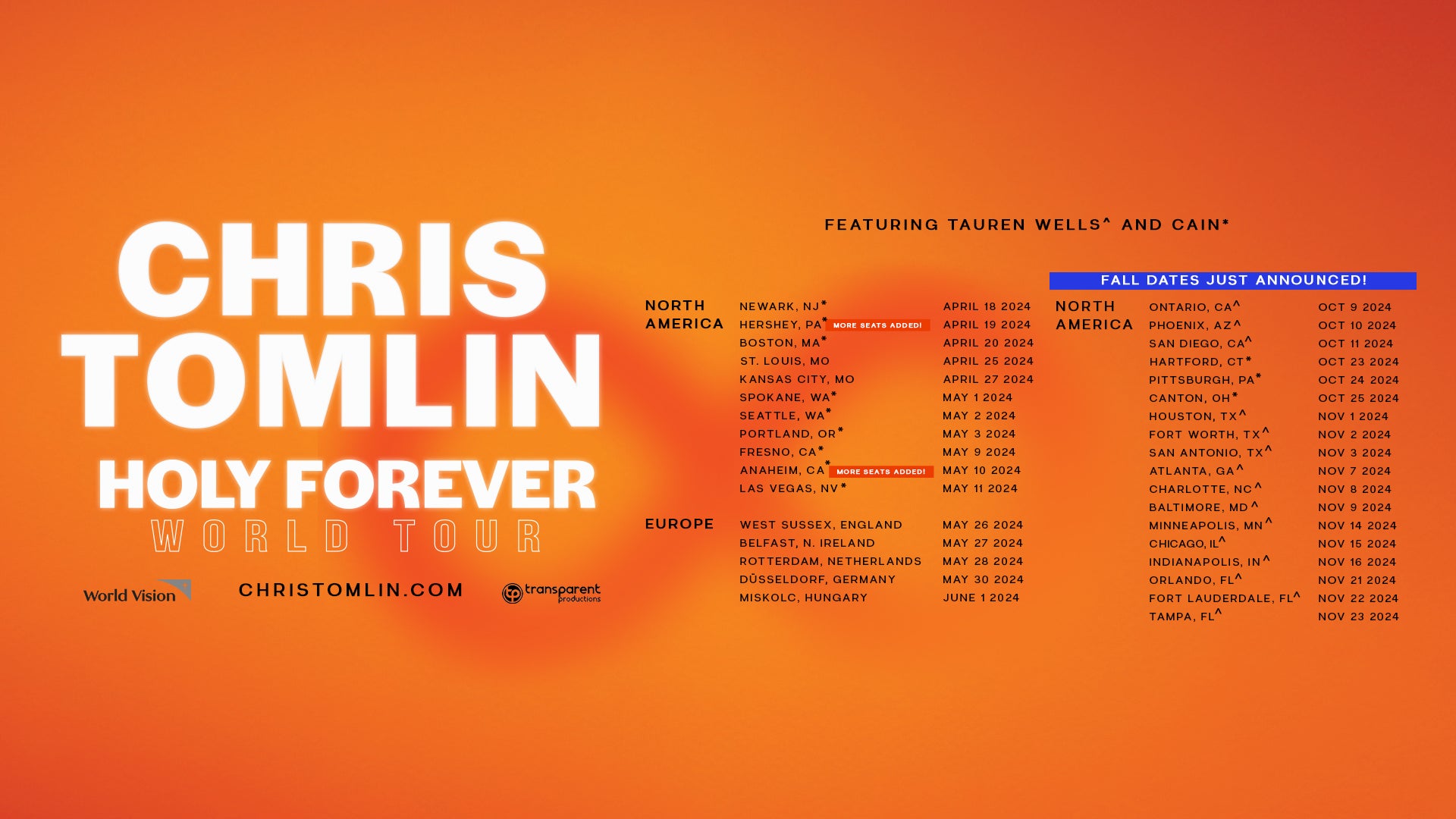 Announcing 18 NEW CITIES on the Holy Forever World Tour – Chris Tomlin